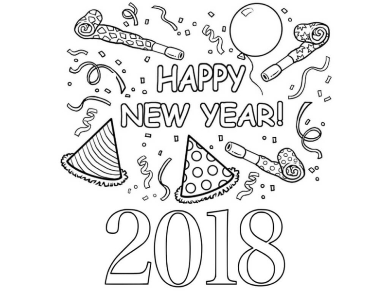 Printable New Year 2018 Coloring Pages