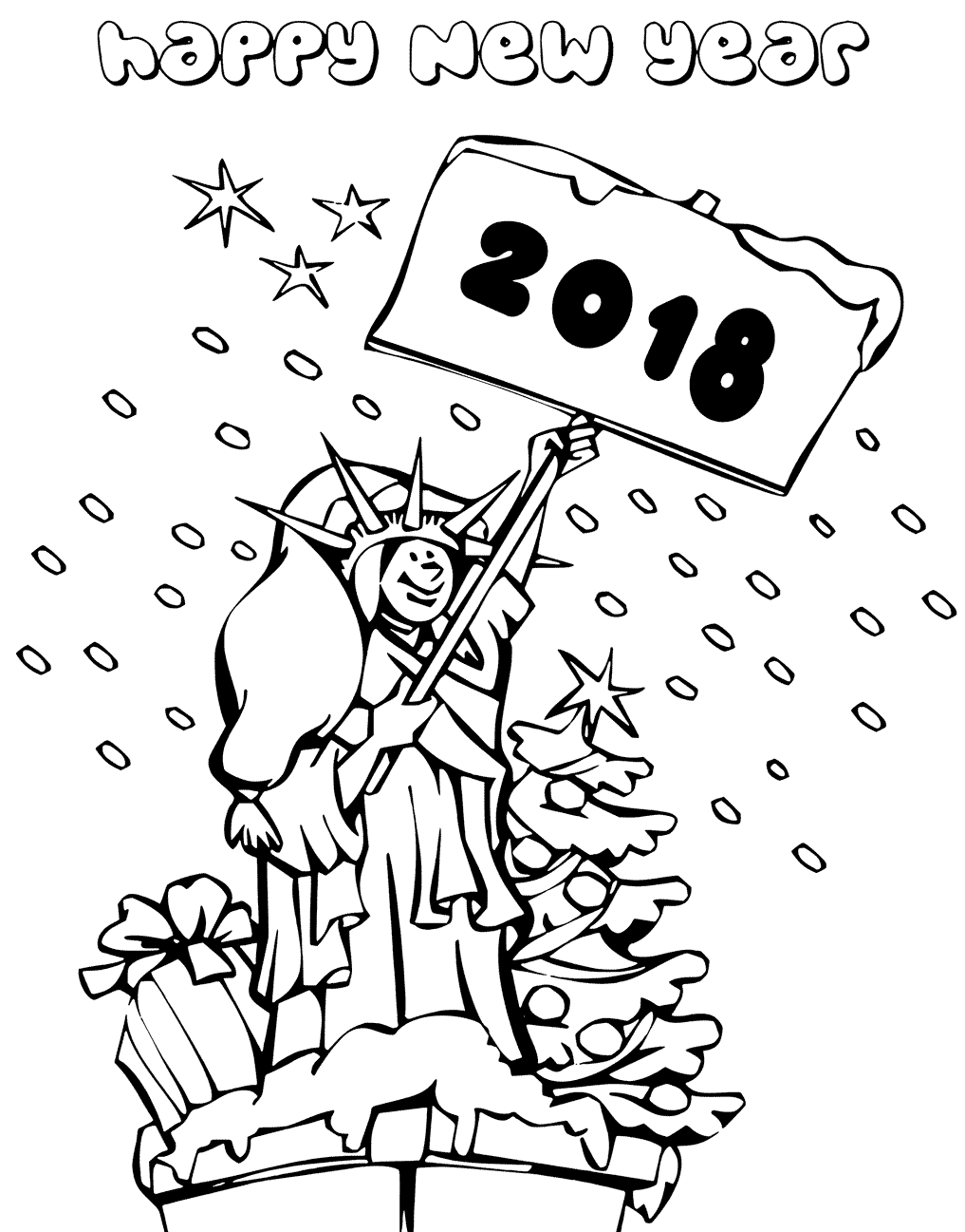 Printable New Year 2018 Coloring Pages