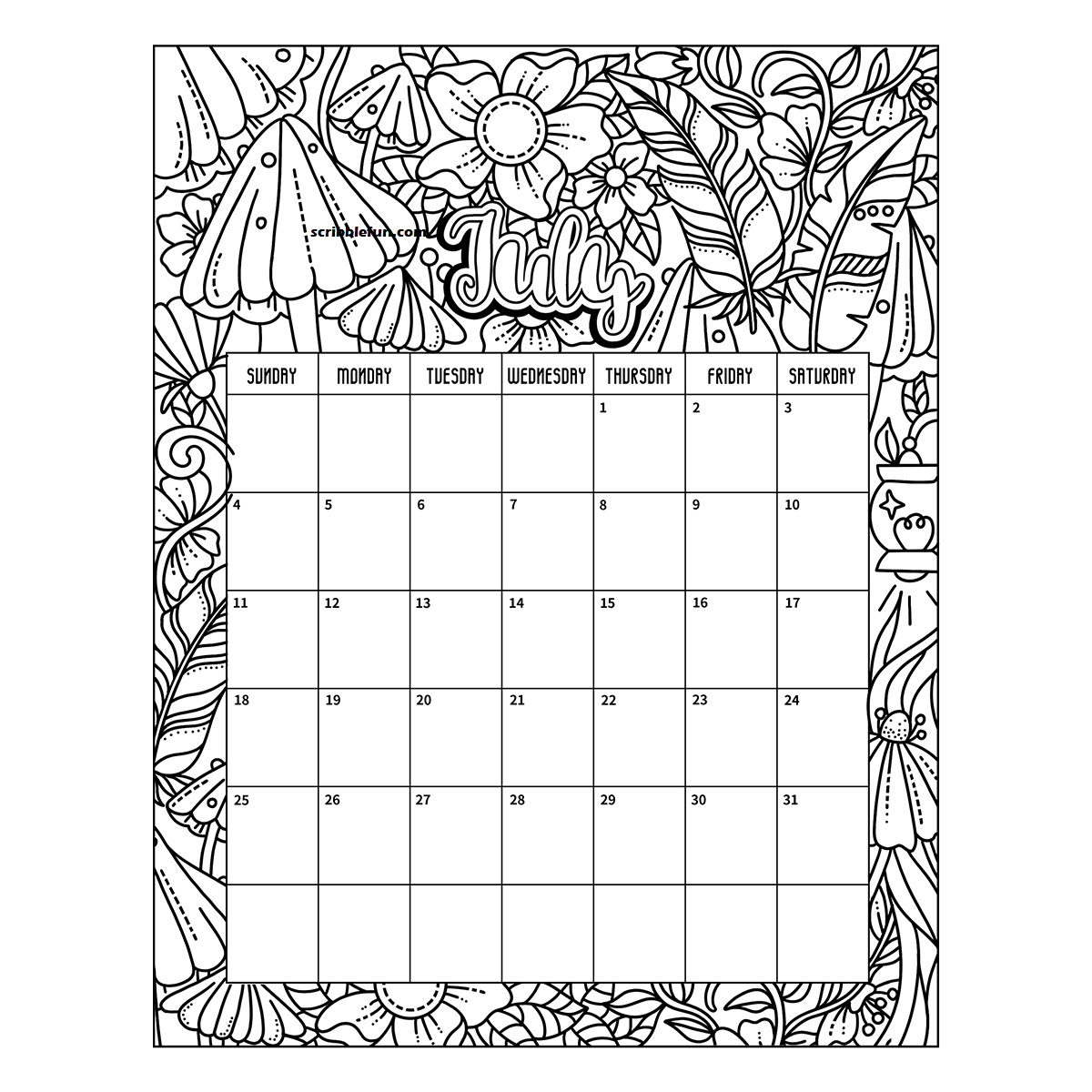 Free Printable July Coloring Pages
